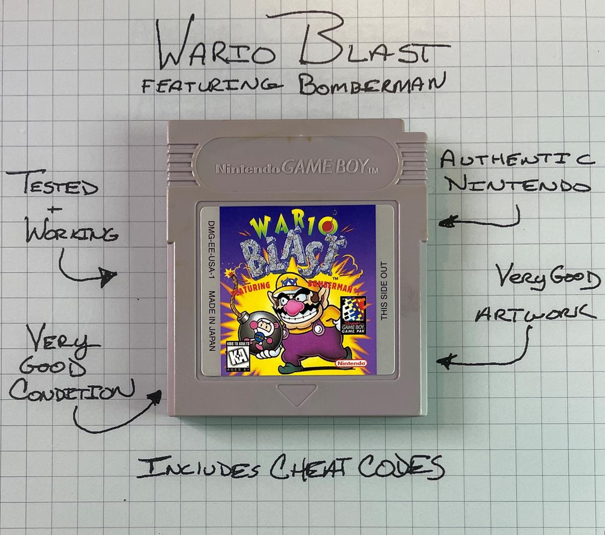 WARIO BLAST featuring BOMBERMAN • Nintendo Game Boy Authentic w/ level ...