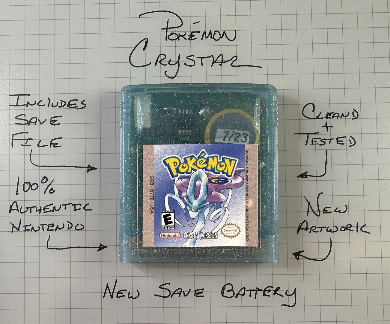 Pokemon: Crystal Version (Game Boy Color), Authentic *NEW BATTERY* W ...