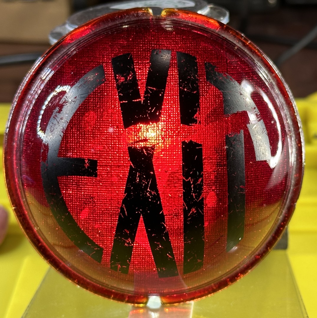 Vintage 1940’s Round Red Glass Exit Sign – Art Deco – GeekGearStore