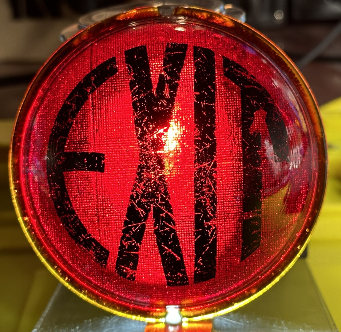 Vintage 1940’s Round Red Glass Exit Sign – Art Deco – GeekGearStore