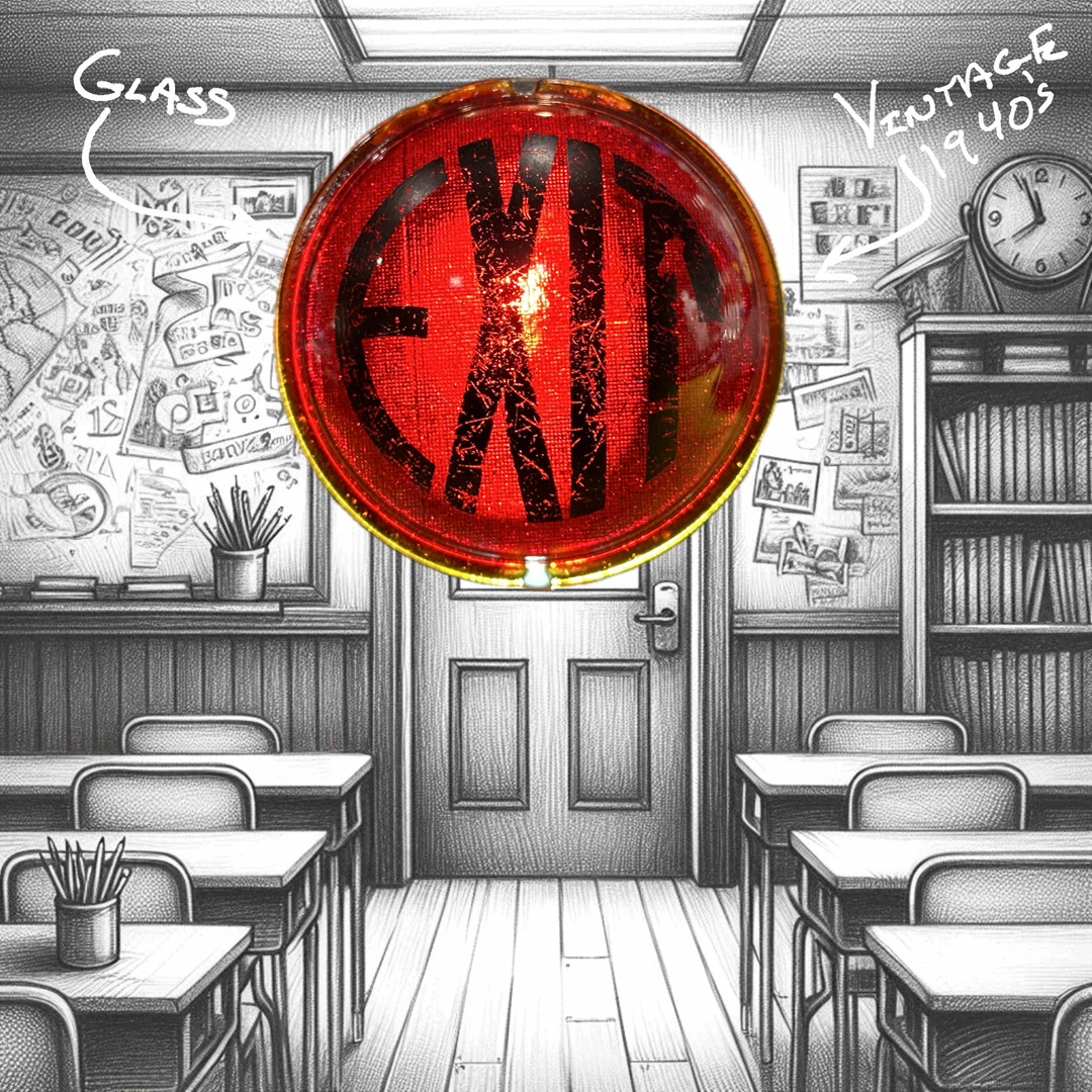 Vintage 1940’s Round Red Glass Exit Sign – Art Deco – GeekGearStore